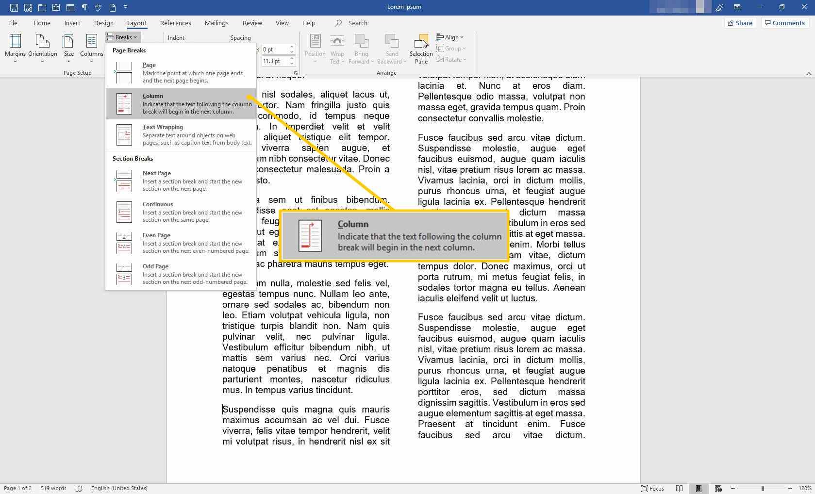 Een Kolomeinde Invoegen In Word 2022